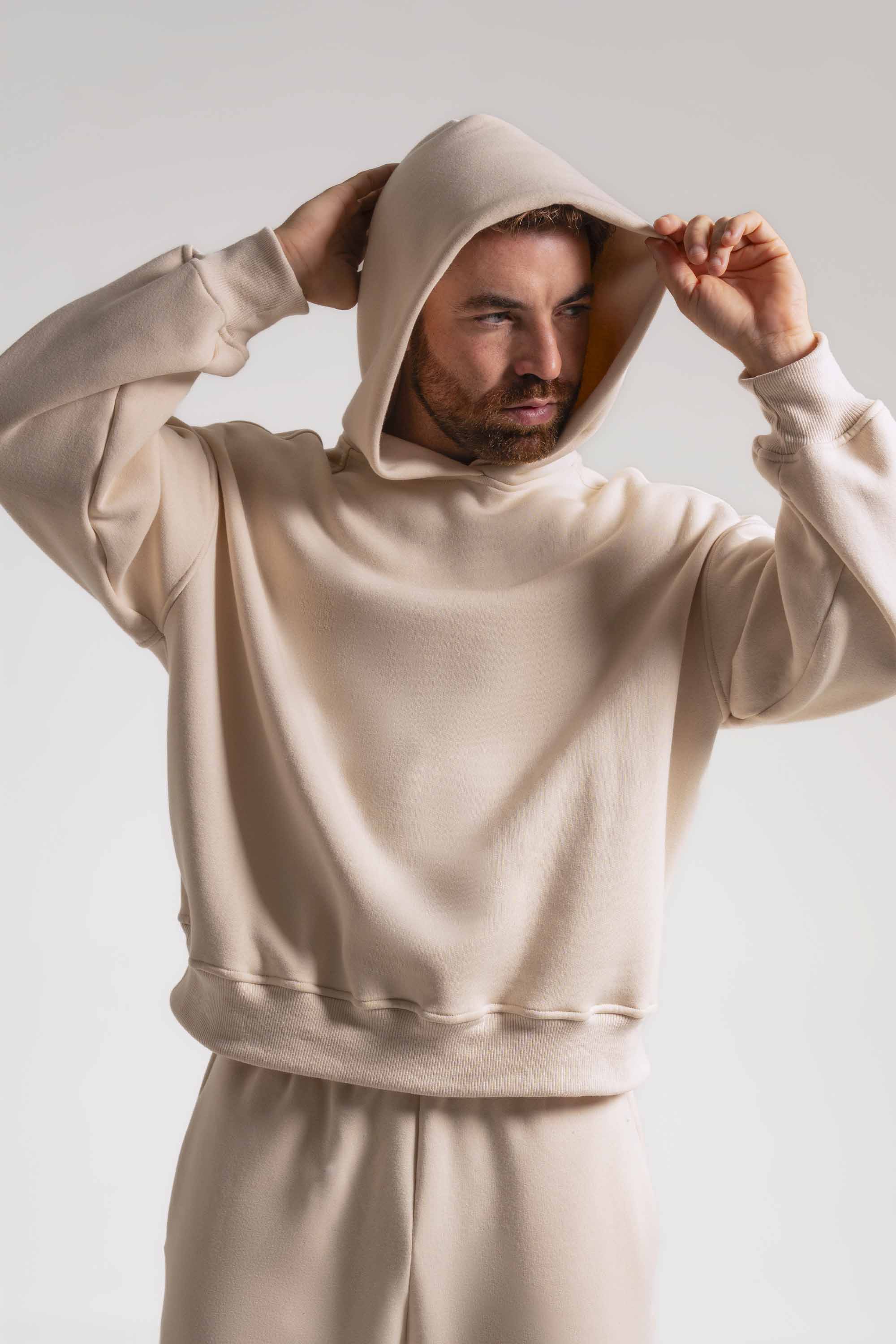 Moletom Oversized Boxy Premium 3 Cabos Com Capuz Brunx Ind - Creme