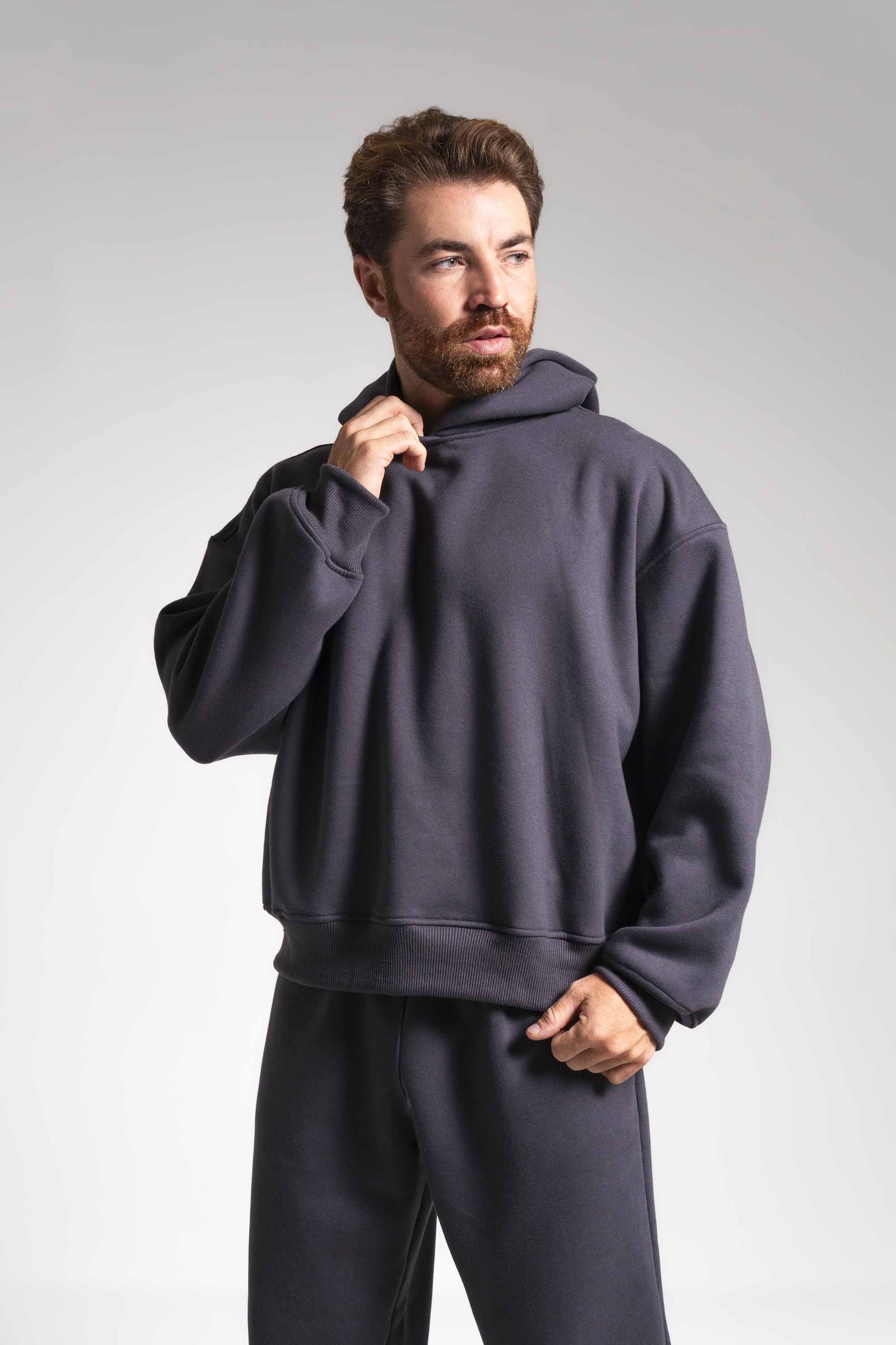 Moletom Oversized Boxy Premium 3 Cabos Com Capuz Brunx Ind - Chumbo